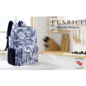 Fenrici Camo Backpack for Boys, Girls, Kids, Durable Kids' Backpack for School with Multiple Compartments, Bookbags with Padded Laptop Compartment, Camouflage, Grey, 17 Inch