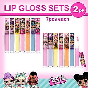 L.O.L Surprise! 14pc Lip Gloss for Girls, Lol Lip Gloss Set Value Pack, 14 Assorted Fruit Flavored Lip Glosses, Non Toxic, Kid Friendly, Party Favors, Gift For Kids