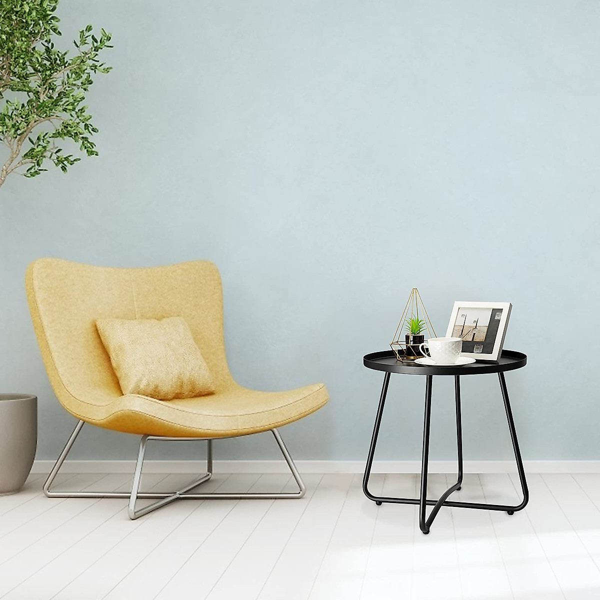 TeoKJ Outdoor Side Tables, Anti-Rust Metal Outdoor End Table, Small Patio Table Round End Table Outdoor Table for Garden Balcony Yard Porch Patio Lawn Black