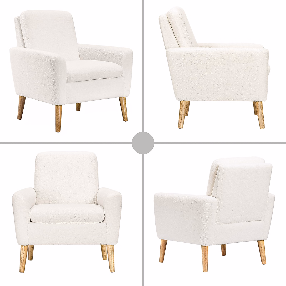 Lohoms Sherpa Accent Chair White Teddy Fabric Upholstered Comfortable Arm Chair Comfy Reading Chairs for Bedroom, Living Room Chair Small Sofa Chair with Wood Legs