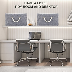 MeiMart Foldable Storage Box with Lid, Collapsible Linen Fabric Clothing Storage Bin Organizer Container Basket with Cover for Home/Bedroom/Office (Large