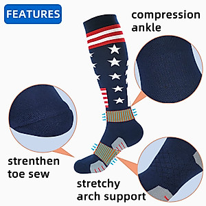 BUENWAZ Knee High American Flag Baseball Socks for Men Athletic Cushioned Patriotic Over the Calf Socks for Softball Football Soccer (Stars & Stripes)