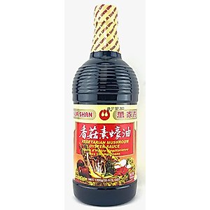 Wan Ja Shan Vegetarian Mushroom Oyster Sauce, 33.8 fl. oz. VEGAN. NON-GMO. NO MSG ADDED. 100% Naturally Brewed. No Chemical Soy Sauce.No Caramel Coloring.