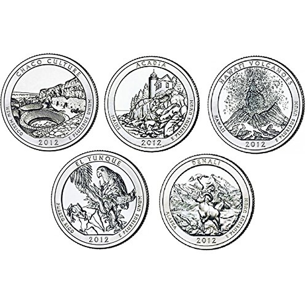 2012 P Complete Set of 5 National Park Quarters Uncirculated