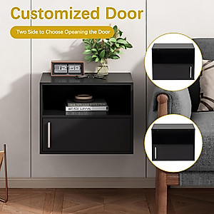 JAXPETY Wall Floating Nightstand Set of 2 Modern Side Table Wall Mounted Shelf with Cabinet Storage for Living Room, Bedroom, Dorm, Black