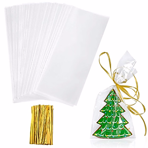Yotelab Cellophane Treat Bags, 4x9 Inches Clear Cellophane Bags With Twist Ties,100 Pcs