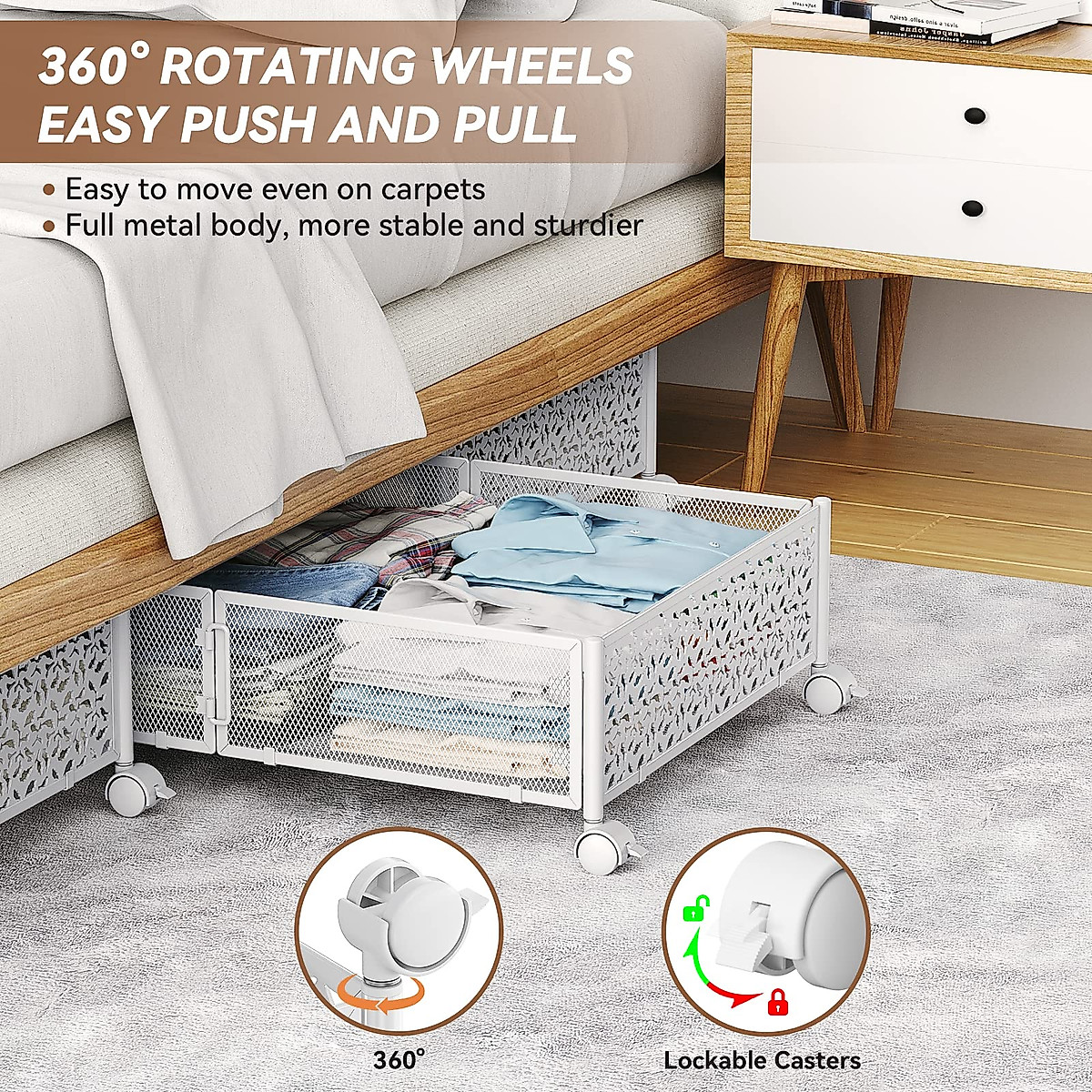 Under Bed Storage, Under the Bed Storage Containers with Wheels, Under Bed Shoe Storage Organizer Drawer for Bedroom Clothes Shoes Blankets -2Pack