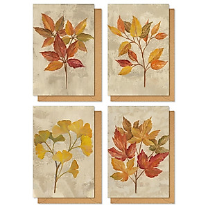 Whaline 32 Pack Fall Greeting Cards Retro Autumn Leaves Note Cards with Envelopes Stickers for Thanksgiving Harvest Wedding Birthday Baby Shower