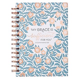 Christian Art Gifts Journal w/Scripture My Grace Is Sufficient For You 2 Corinthians 12:9 Bible Verse Gold Floral 192 Ruled Pages, Large Hardcover Notebook, Wire Bound