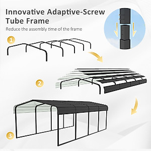 VEIKOU 12' x 20' Carport, Upgraded Steel Carport Garage, Outdoor Car Port Car Shelter Carport Canopy for SUV, Truck, Boat, Grey