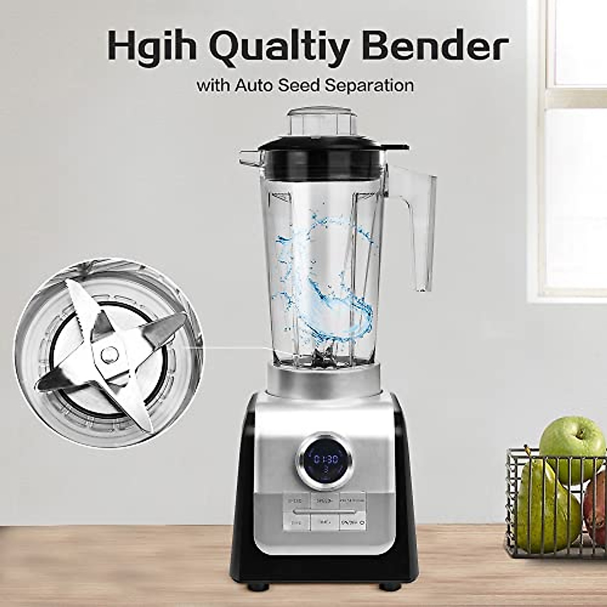 Potlimepan Professional Countertop Blenders, 1300W & 72 oz Smoothie Maker Blender, Stainless Steel Blenders, Ice Crushing, Juicer, Smoothie, Soymilk, Silver