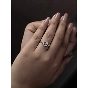 Sterling Silver with Yellow Gold Plating 1/10Ct TDW Radiant-Cut Diamond Framed Fashion Ring by Diamond Hub Love Gift for Women(I-J, I2)6.5