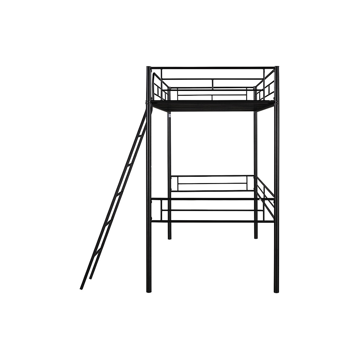 Lifeand Sturdy Twin Size Metal Loft Bed with Built-in Ladder and Guardrails for Space-Saving Solution in Kids' and Teens' Rooms,Black
