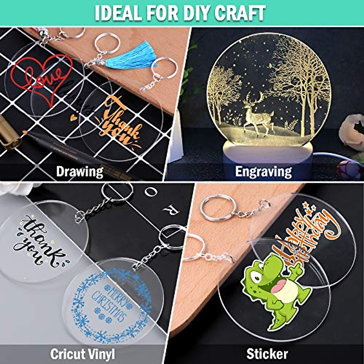 Audab Acrylic Keychain Blanks, 30PCS Bulk Acrylic Circles Clear Disc Ornaments Blanks with Hole for Vinyl, DIY Keychain and Craft Project (3 Inch, 30 Pcs)