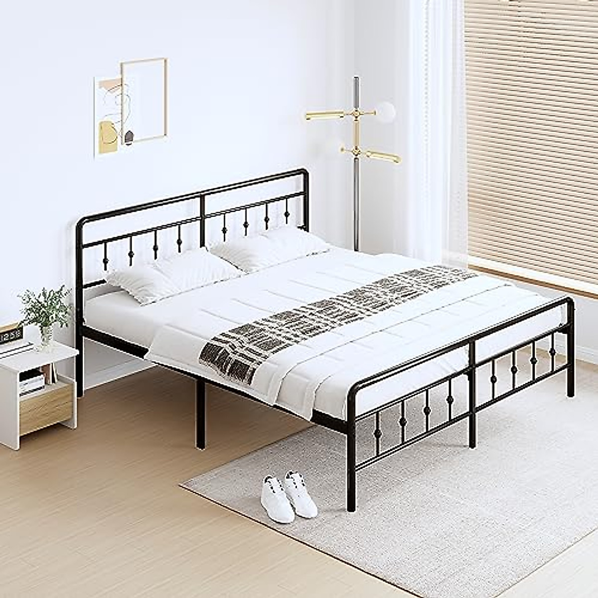 DiaOutro 16 Inch King Bed Frame with Headboard and Footboard, Classic Metal Platform No Box Spring Needed Heavy Duty Victorian Style Iron-Art Mattress Foundation/Under Bed Storage/Noise Free