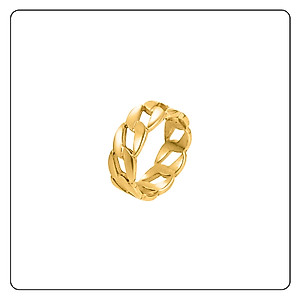 Fusamk Punk Rock 18K Gold Stainless Steel Cuban Chain Band Ring(Gold(11))