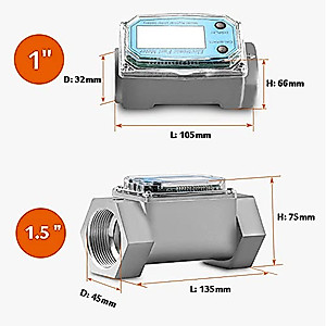 Turbine Flow Meter Electronic 1" 1 inch 10-100L/Min Oil Flowmeter Kerosene Gas Methanol Diesel Fuel Flow Digital Meter Oval Gear Gauge LCD BSPT/NPT with Battery