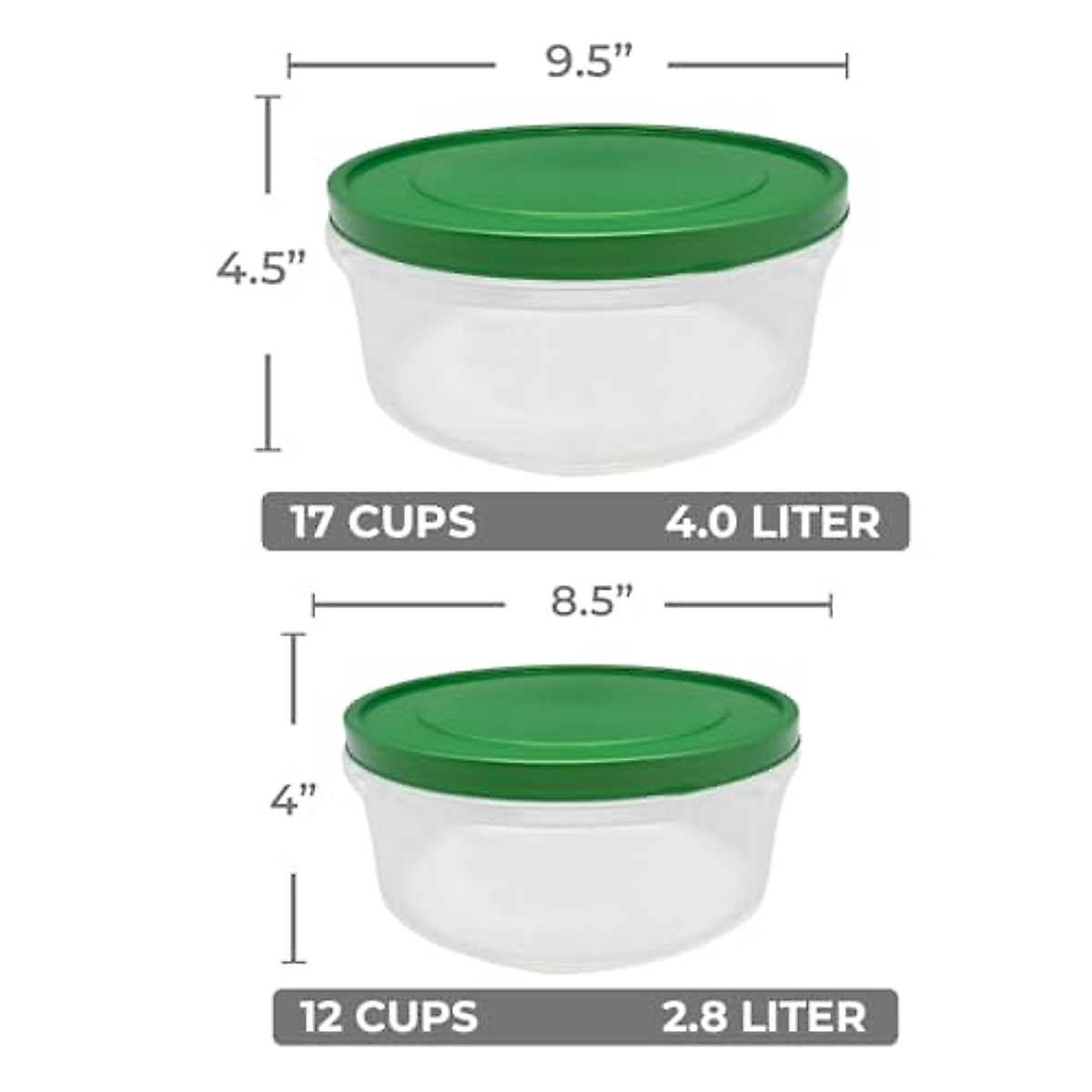 Large Food Storage Container 135 oz and 96 oz,Count 8 Plastic Food Storage Canisters Flour, Sugar, Baking Supplies Meal Prep BPA-Free (Green)2.8L/4L