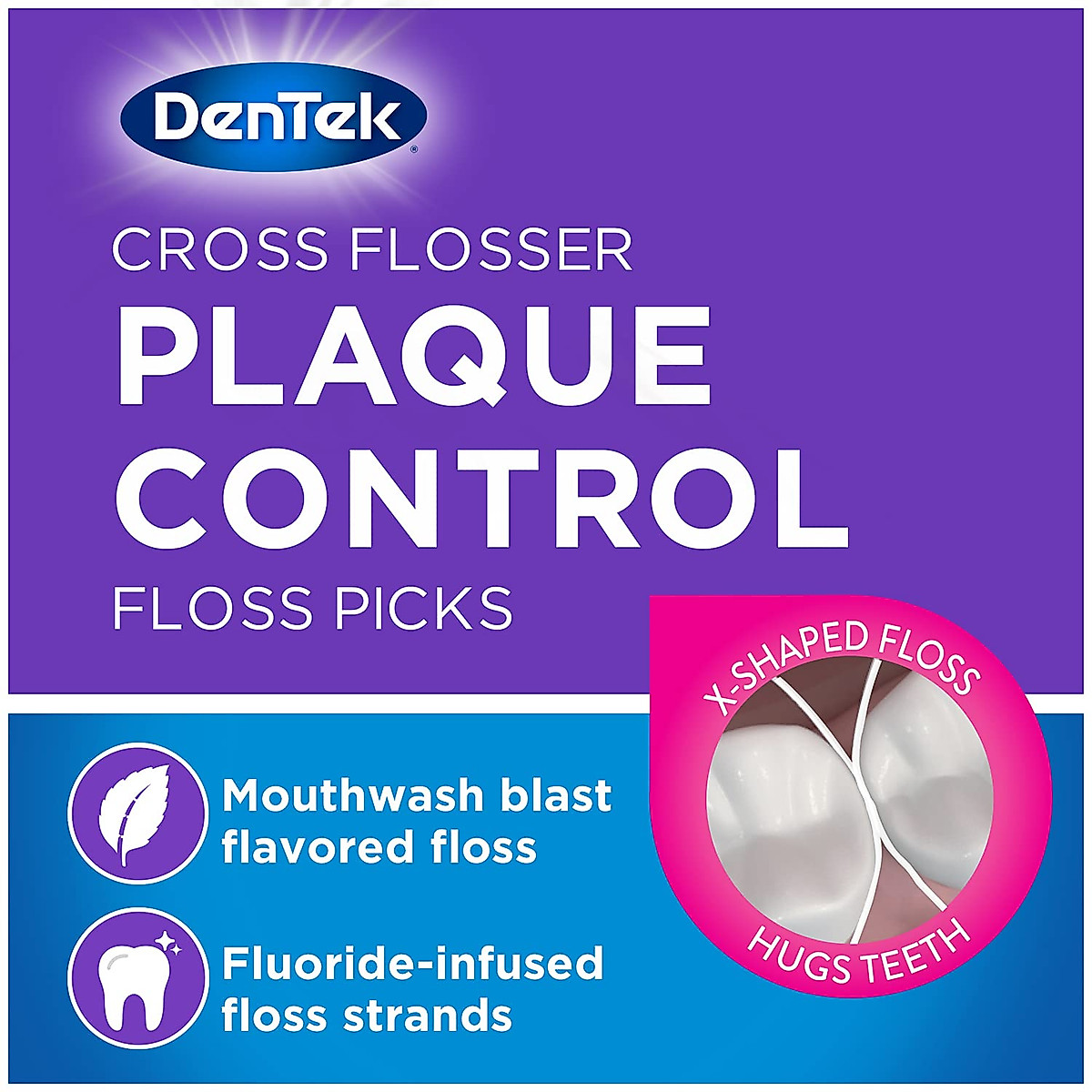 DenTek Cross Flosser Plaque Control Floss Picks, X-Shaped Floss, 75 Count, 3 Pack