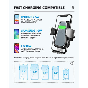 [Military-Grade Quality] VICSEED Wireless Car Charger Mount, Auto-Clamping Qi Fast Charging CD Phone Holder for Car Wireless Charger, Wireless Car Charger Vent Mount for iPhone 13 Pro Max S21 etc