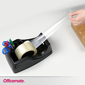 Officemate Recycled 2-in-1 Heavy Duty Tape Dispenser, 1" and 3" Cores, Black (96690)