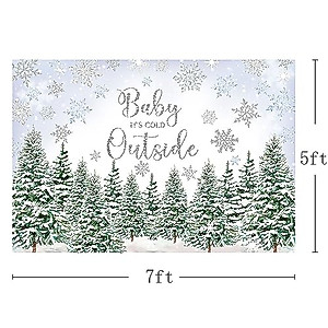 MEHOFOND 7x5ft Winter Baby Shower Backdrop Baby It's Cold Outside Snowflake Forest Pine Tree Green Photography Background Baby Shower for Boys Party Banner Decorations Photo Booth Props