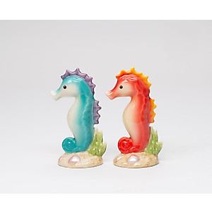 Fine Porcelain Colorful Seahorse Salt & Pepper Shakers Set, 4" H