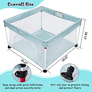 Babevy Foldable Baby Playpen Portable Baby Fence Play Yard for Babies and Toddlers with Gate, Indoor & Outdoor (Green)