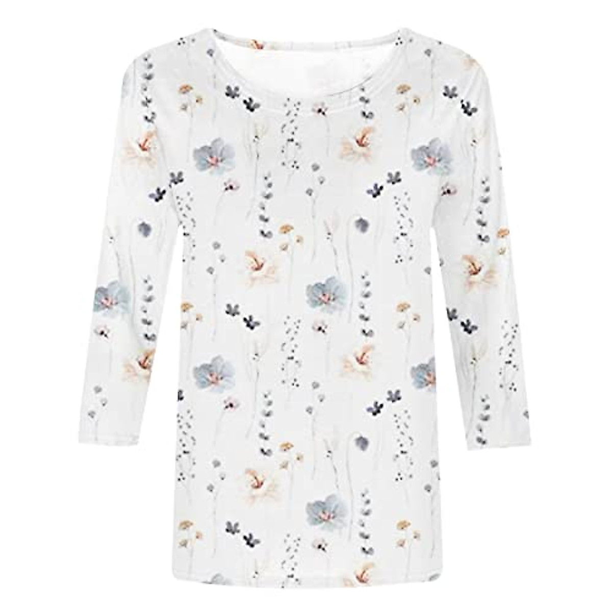Elegant Floral 3/4 Sleeve Tops Dressy, Womens Summer Floral Crew Neck 3/4 Sleeve Tee Shirts Blouses Dressy, Summer Loose Tunic Shirts Short Sleeve Top Dressy
