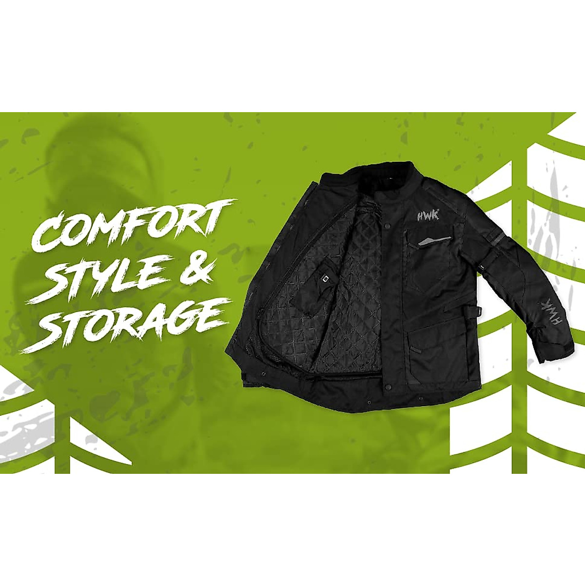 HWK Motorcycle Jacket for Men Adventure/Touring with Cordura Textile Fabric for Motorbike Riding and Impact Protection Armor (Black, Large)