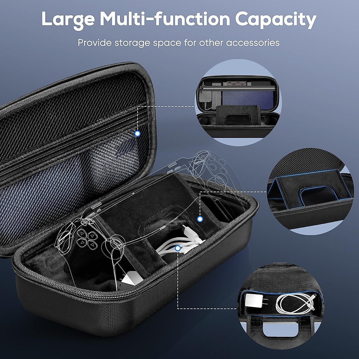 10 in 1 Accessories Kit for Playstation Portal, KOVA Carrying Case & TPU Skin Cover with Kickstand for PS5 Portal Console, Travel Shell with 2* Screen Protector & 4* Thumb Grip for PS Portal Handheld, Black