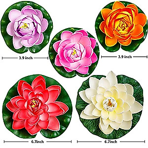 WhistenFla Artificial Lily Pads for Pond, 11in & 6in Artificial Flowers Floating Foam Lotus Flower with Fake Lily Pads, for Pool Garden Koi Fish Pond Aquarium Pool Wedding Decor, 14PCS