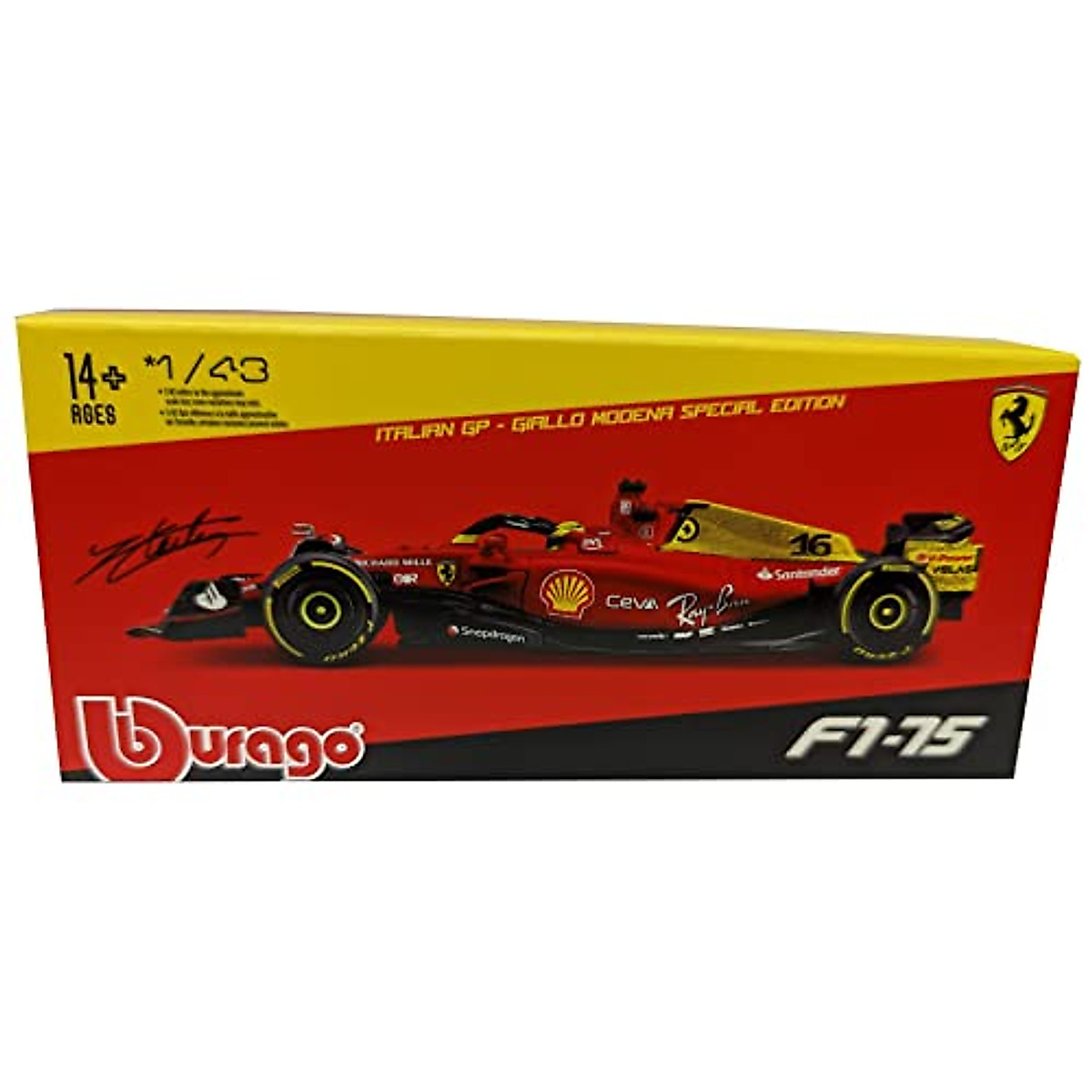 F1-75#16 Charles Leclerc Giallo Modena 2nd Place Formula One F1 Italian GP (2022) "Formula Racing Series with Display Case 1/43 Diecast Model Car by Bburago 36831CLMZ