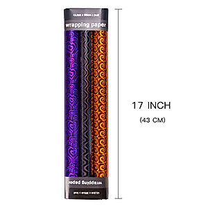 LeZakaa Holographic Wrapping Paper Roll - Mini Roll - Purple Heart/Orange Spiricle/Black Wavy Stripe for Valentine's Day, Birthday, Holiday - 17 x 120 inches - 3 Rolls (42.5 sq.ft.ttl.)