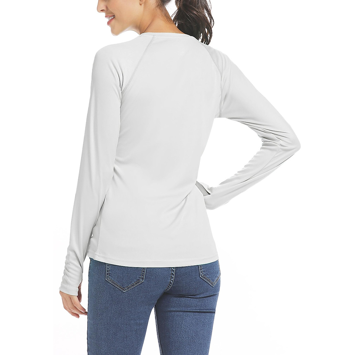 Willit Women's UPF 50+ Sun Protection Shirt Long Sleeve SPF UV Shirt Rash Guard Swim Hiking Fishing Tops Lightweight White L