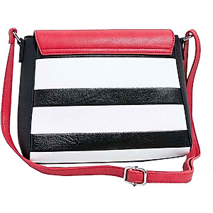 Loungefly x Disney 101 Dalmatians Striped Faux Leather Crossbody Bag (One Size, Black, White, Red)
