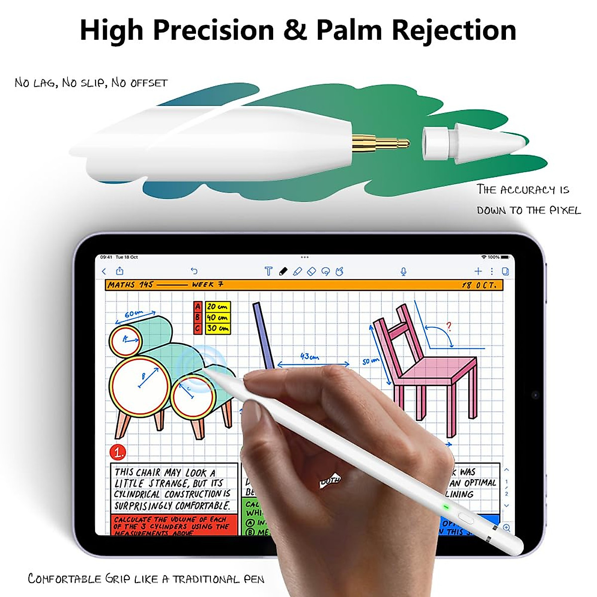 Pencil (1st Generation) for iPad 2018-2024, Pencil for iPad with 10X Fast Charge, Tilt Sensitivity, Palm Rejection, Stylus Pen for iPad 6~10th, iPad Mini 5/6, iPad Air 3~5/M2, iPad Pro 11"/12.9"/M4