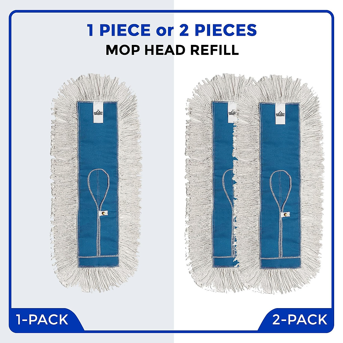 Nine Forty Industrial-Grade 24x5 Cotton Dust Mop Head Refills, Perfect Replacement for Busy Home, Gym, Industrial and Commercial Spaces, Heavy-Duty Mop for Janitorial & Housekeeping Needs - 2 Pack