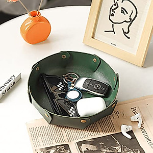 Aoyinism Leather Valet Trays,Premium Catchall Trays,Jewelry Trays, Decorative Desk Organizer, Soft Foldable Desk Organizer, Office/Home Organization Trays(Large and Small,2PCS) (Green)