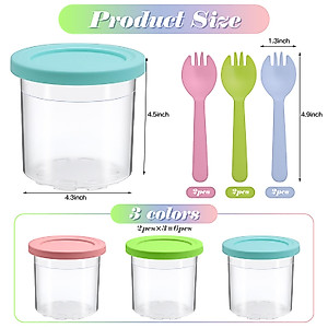 6 Pack Replacement Pint and Lid with Fork, SPOKKI Pint Containers with Silicone Lids, Compatible with Ninja Creami NC301 NC300s NC299AMZ Series, Airtight & Dishwasher Safe