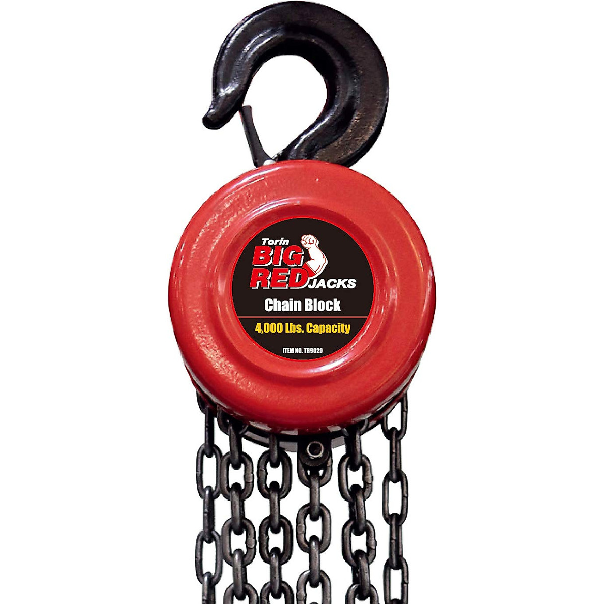 BIG RED TR9020 Torin Manual Hand Lift Steel Chain Block Hoist with 2 Hooks, 2 Ton (4,000 lb) Capacity, Red