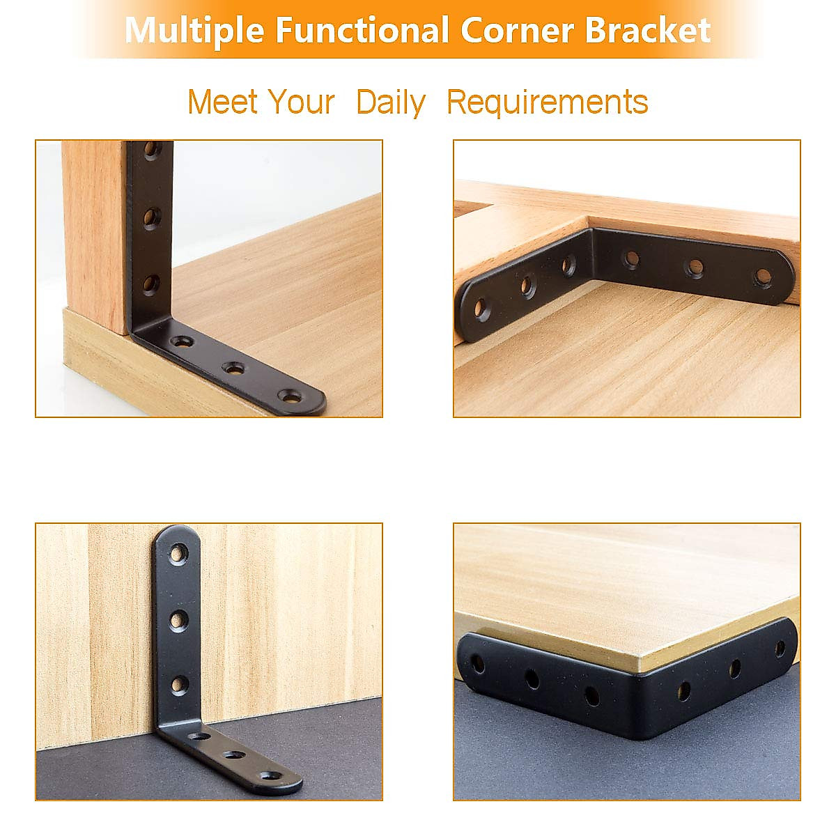 16 PCS L Shelf Brackets 4Inch, Cast Iron 4x4 Inch Heavy Duty L Shape Corner Brace, Black Floating Shelves Bracket for Hanging DIY Shelving or Bookshelf, 3mm Thick Angle Joint Bracket Fastener