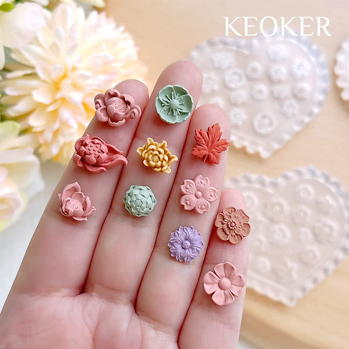 KEOKER Flower Polymer Clay Molds - 4 Pcs Floral Polymer Clay Molds for Jewelry Making, Miniature Clay Molds, Polymer Clay Molds for Polymer Clay Earrings (Substitute Polymer Clay Cutters) (4PCS)