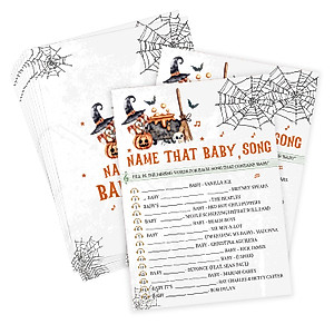 Halloween Name That Baby Song Game, Halloween Game for Baby Shower, Baby Shower Decorations, Fall Gender Reveal Party Supplies, 30 Game Cards and 1 Answer Key - WY08