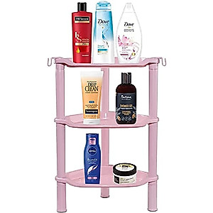 3 Tier Shower Caddy Organizer Shelf Corner, 13.5 x 10 x 26 Inches, Rustproof, Plastic Shower Rack Stands for Inside Bathroom, Bathtub, Shower pan, Pink (Round Slot Pink 3 Tier)