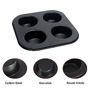 4 Cup Muffin Pan, Bakeware Non-stick Cupcake Baking Pan Mini Pie Pans, Air Fryer Small Oven Cupcake Baking Pan Non Stick No Toxic Bakeware, Heavy Duty Carbon Steel Muffin Tray for Oven Baking (2PCS)