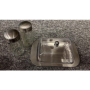 ALL GREEN Butter Dish with Lid and Knife Stainless Steel Metal Saucer with Unbreakable Clear Plastic Lid Covered Butter Dish Deluxe Butter Keeper Container & Spreading Knife(Clear+Salt+Pepper)