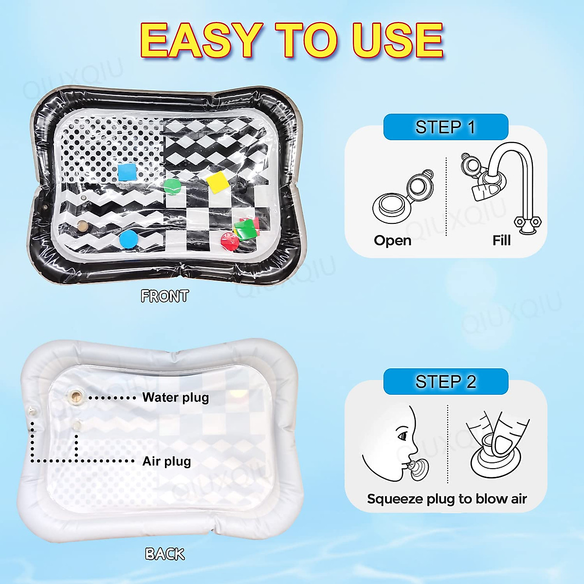 QIUXQIU Toddlers Water Mat Infantable Infants High Contrast Tummy time Baby Water Mat Perfect for Practicing Montessori Time Have Fun Play Activity Center Your Newborn Baby Gear Must Haves