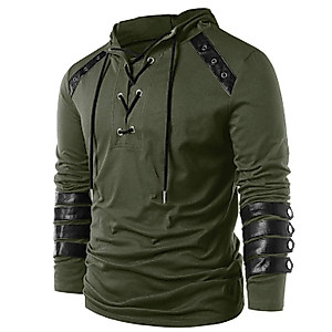 Men's Gothic Steampunk Shirts Sweatshirt Lace Up Long Sleeve Pullover Hooded Tee Tops Green