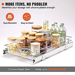 VEVOR 11"W x 21"D Pull Out Cabinet Organizer, Heavy Duty Slide Out Pantry Shelves, Chrome-Plated Steel Roll Out Drawers, Sliding Drawer Storage for Home, Inside Kitchen Cabinet, Bathroom, Under Sink